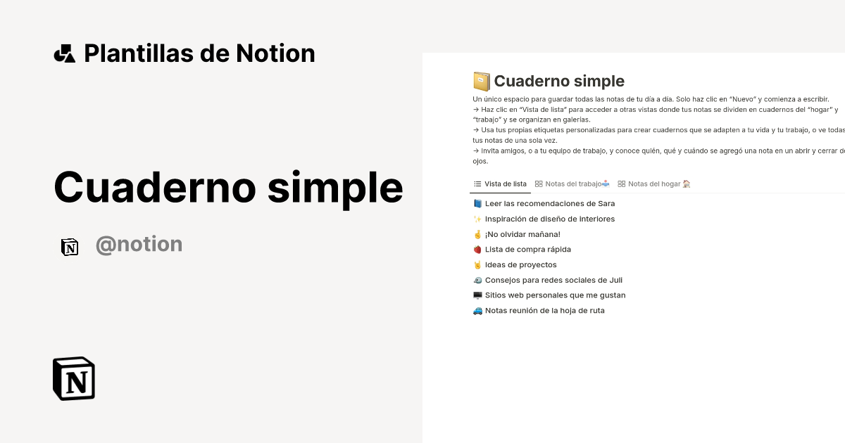 Plantilla Cuaderno simple de Notion | Notion Marketplace