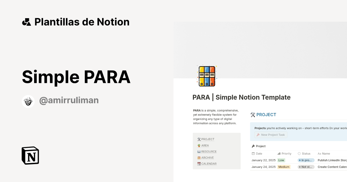 Plantilla Simple PARA | Notion Marketplace