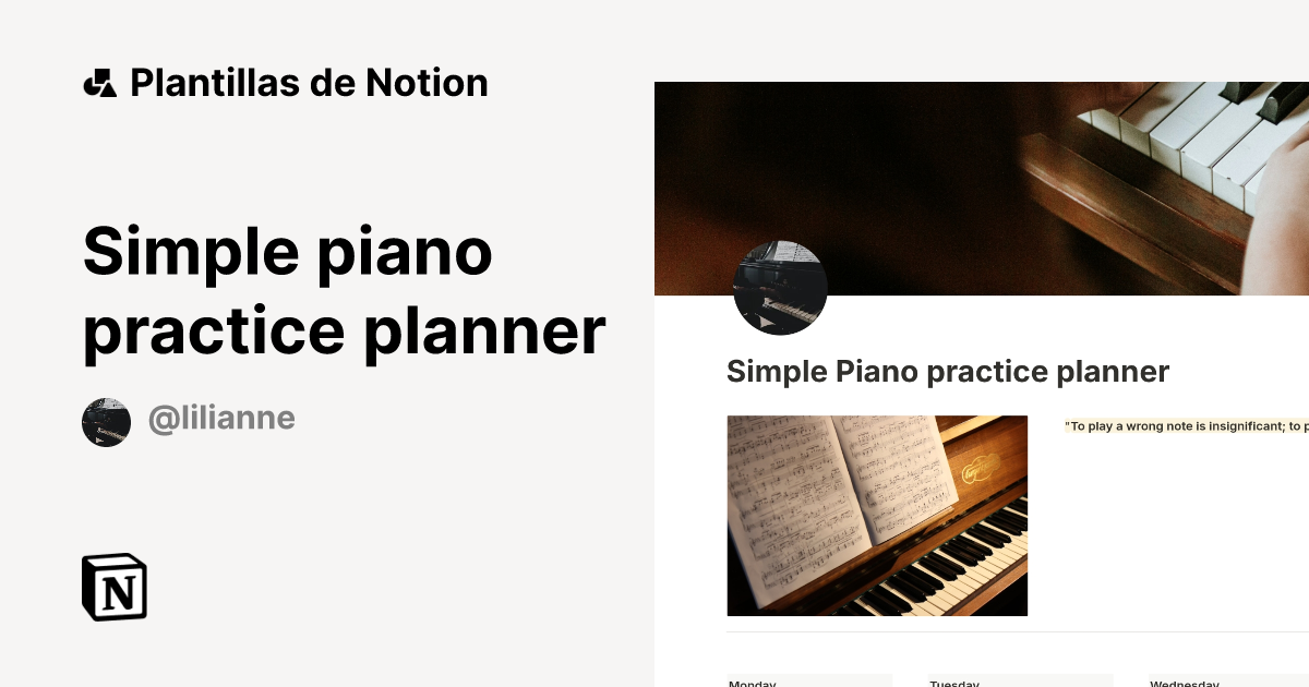 Plantilla Simple piano practice planner | Notion Marketplace