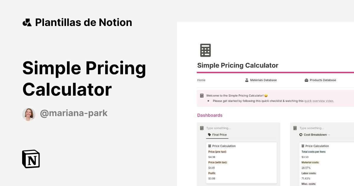 Plantilla Simple Pricing Calculator | Notion Marketplace