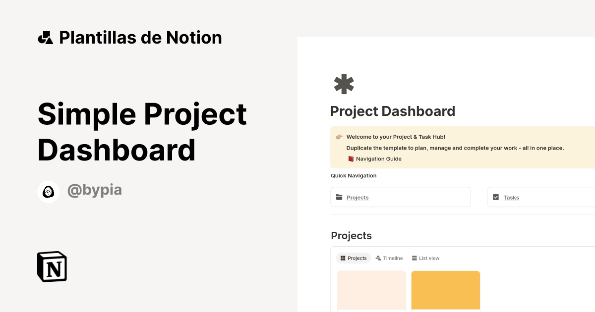 Plantilla Simple Project Dashboard | Notion Marketplace