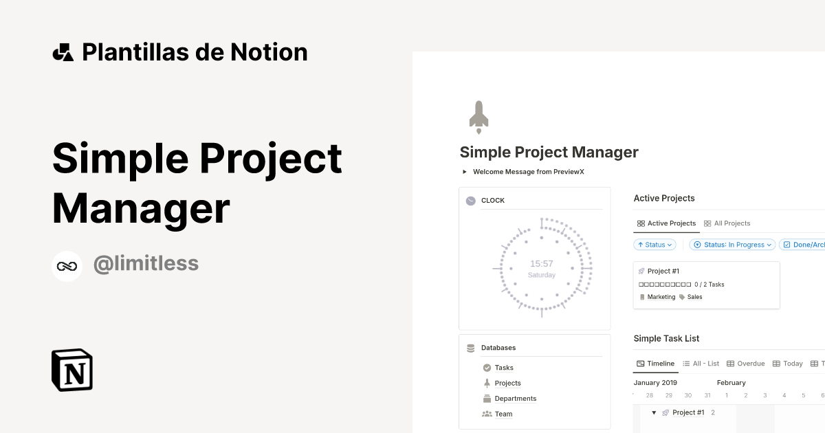 Plantilla Simple Project Manager | Notion Marketplace