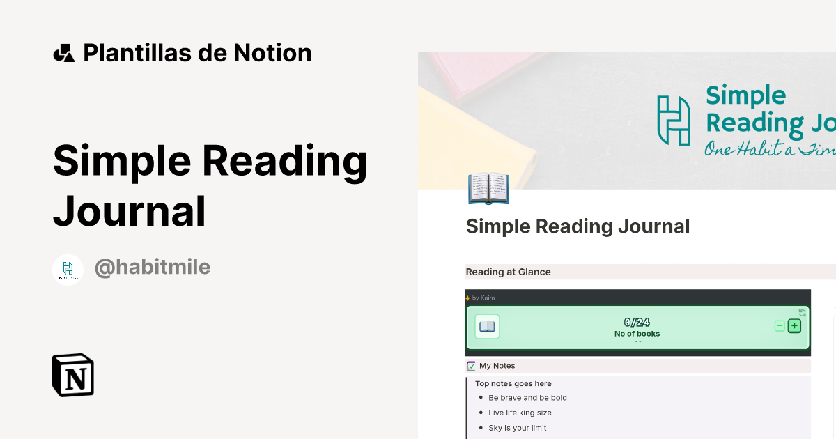 Plantilla Simple Reading Journal de Habit Mile | Notion Marketplace