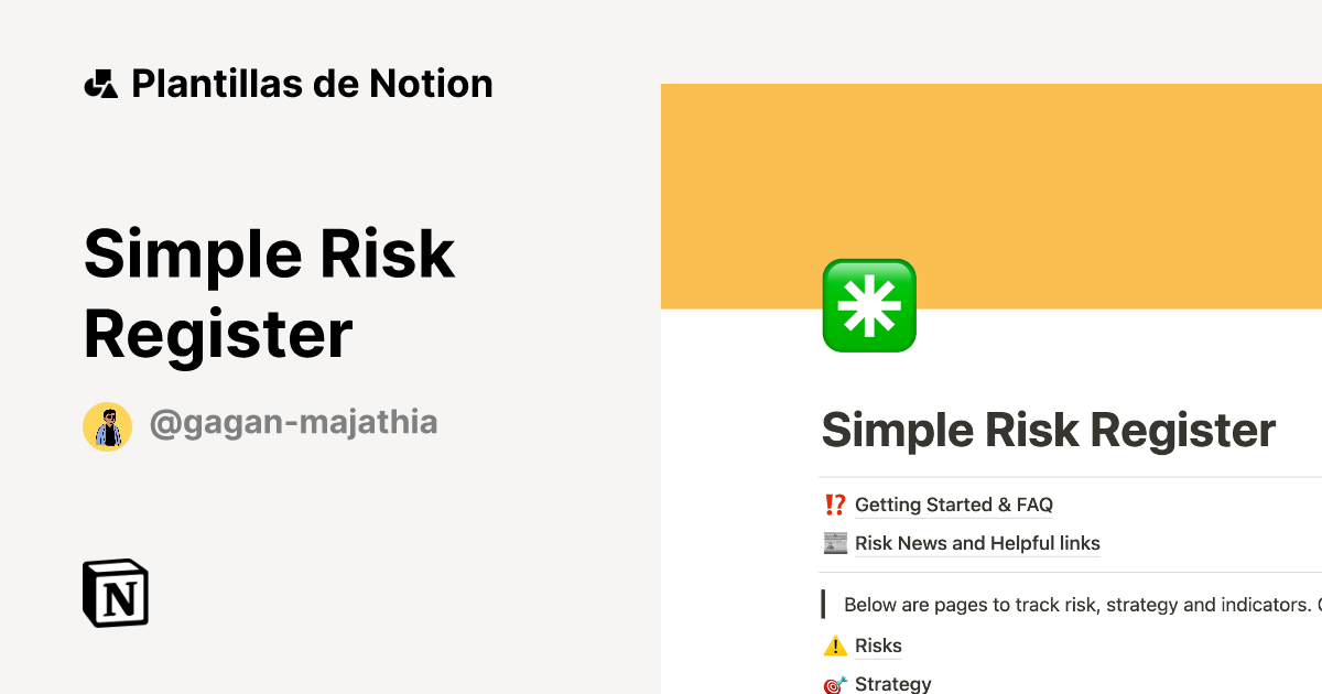 Plantilla Simple Risk Register | Notion Marketplace