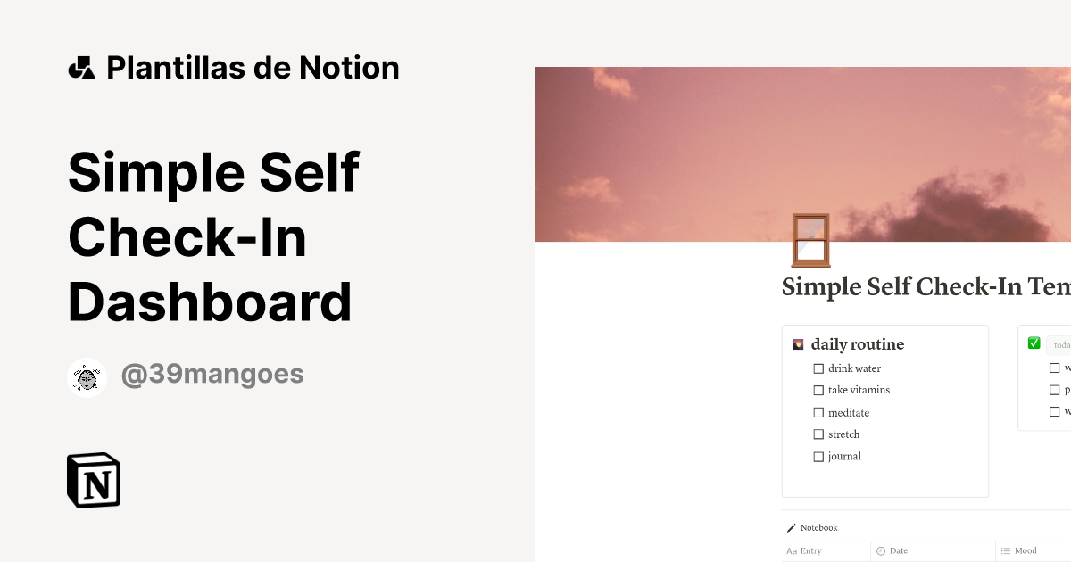 Plantilla Simple Self Check-In Dashboard de brxnc | Notion Marketplace