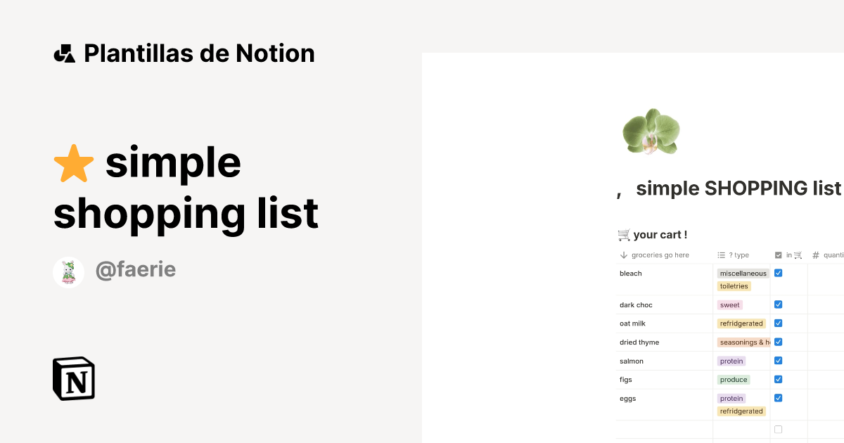 Plantilla ⭐ simple shopping list | Notion Marketplace