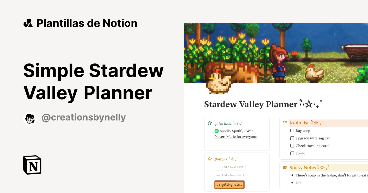 Plantilla Simple Stardew Valley Planner de Creations by Nelly | Notion ...