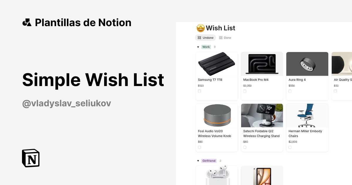 Plantilla Simple Wish List | Notion Marketplace