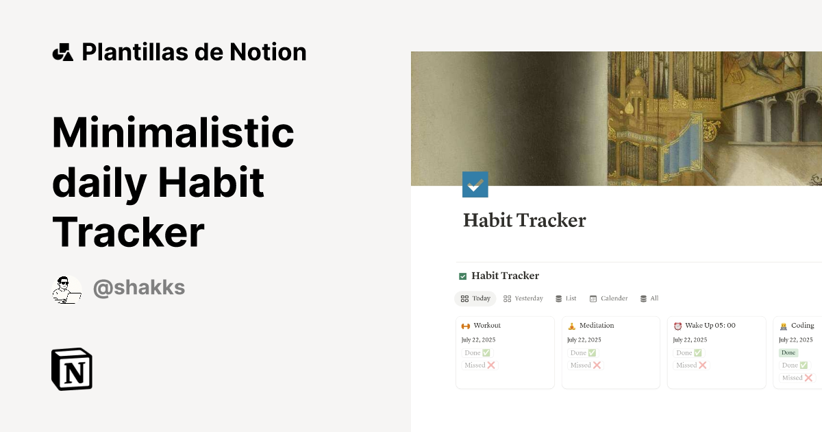 Plantilla Minimalistic daily Habit Tracker | Notion Marketplace