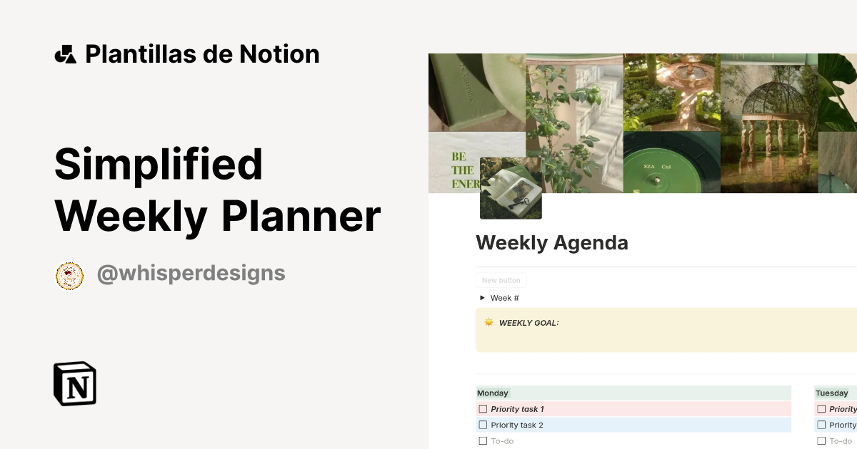Plantilla Simplified Weekly Planner | Notion Marketplace