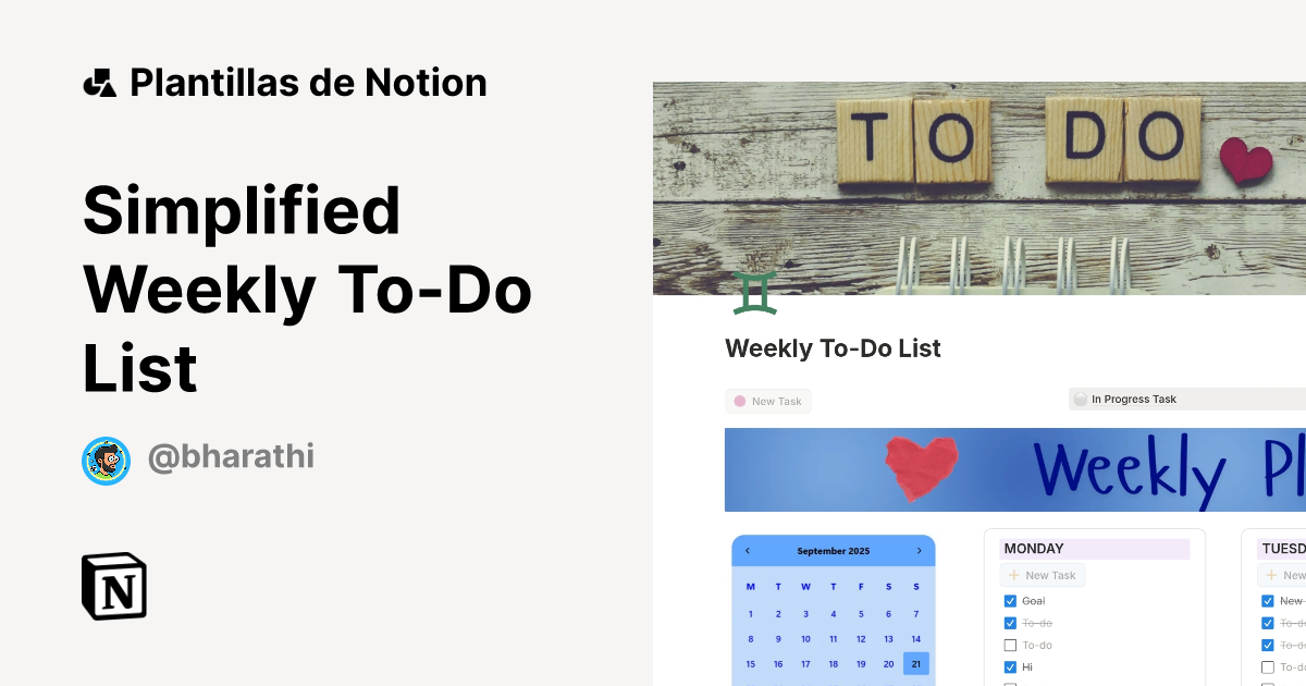 Plantilla Simplified Weekly To-Do List | Notion Marketplace