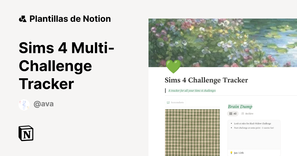 Plantilla Sims 4 Multi-Challenge Tracker | Notion Marketplace