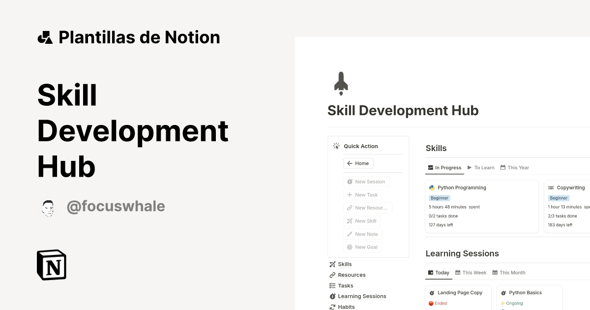 Plantilla Skill Development Hub de FocusWhale | Notion Marketplace