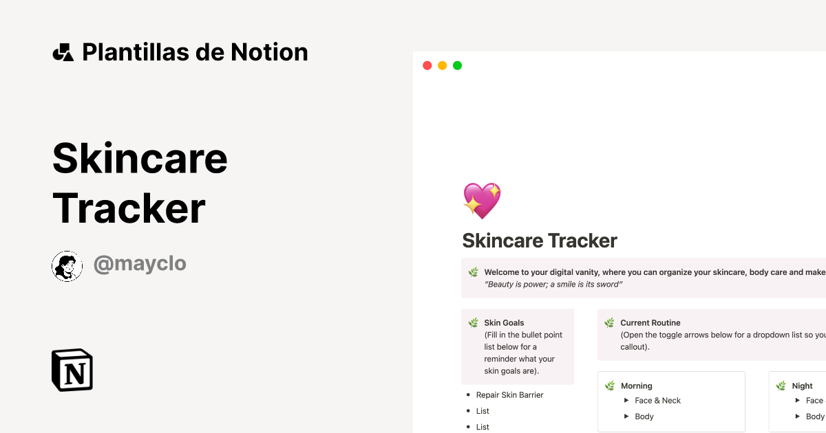 Plantilla Skincare Tracker de Mayclo | Notion Marketplace