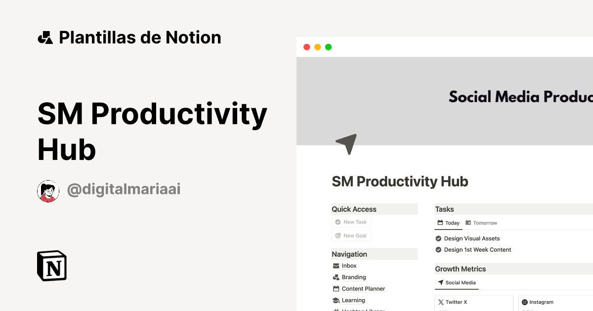 Plantilla SM Productivity Hub de Maria Naveed | Notion Marketplace