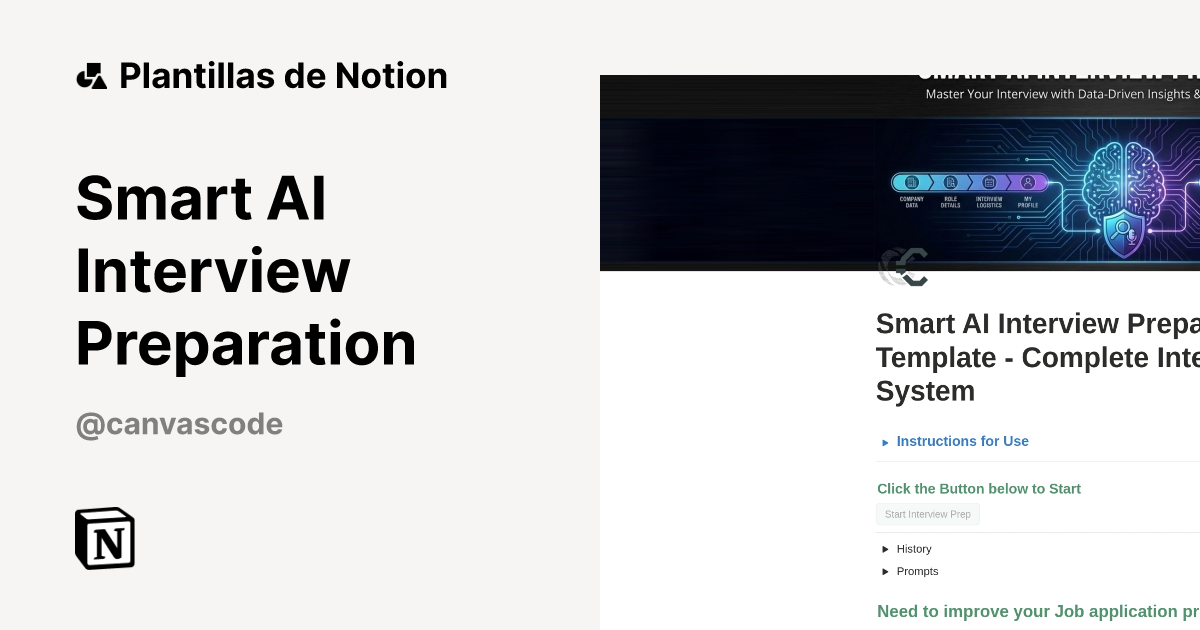 Plantilla Smart AI Interview Preparation de Canvas Code | Notion ...