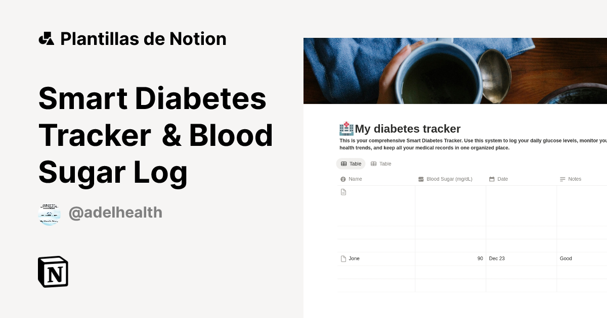 Plantilla Smart Diabetes Tracker & Blood Sugar Log | Notion Marketplace
