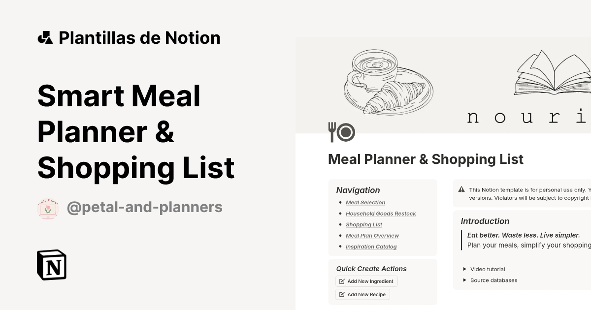 Plantilla Smart Meal Planner & Shopping List | Notion Marketplace
