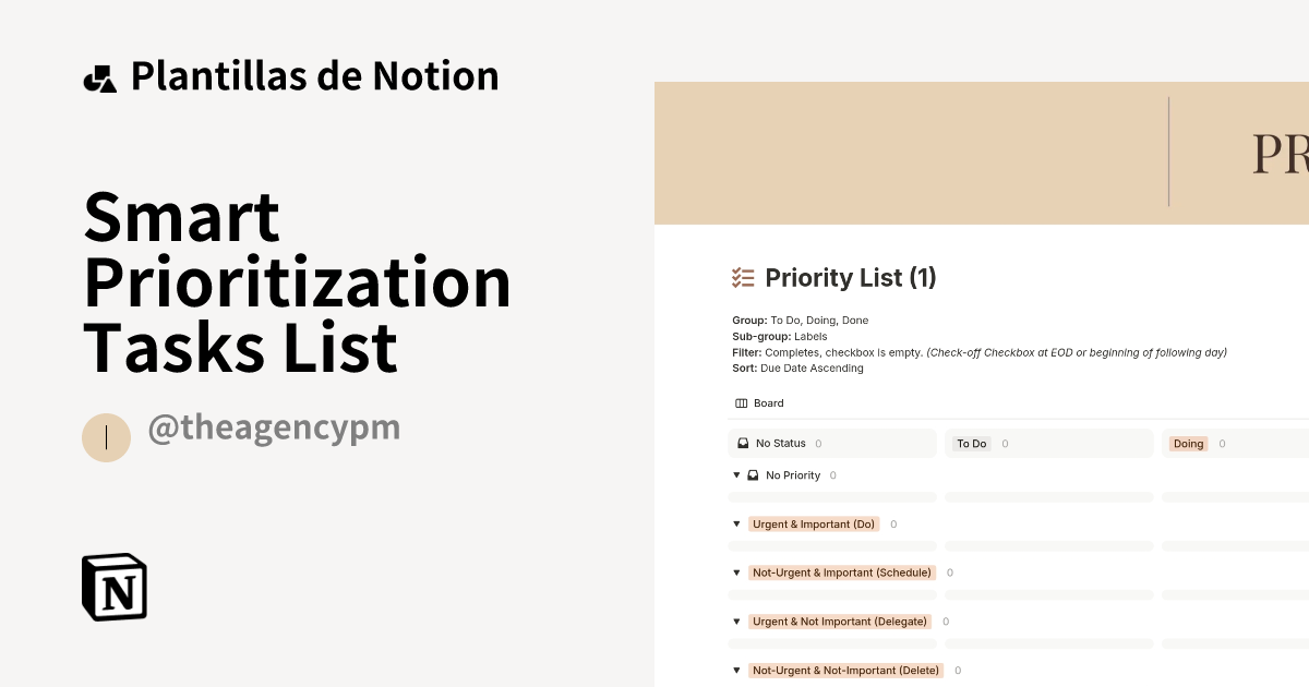 Plantilla Smart Prioritization Tasks List | Notion Marketplace