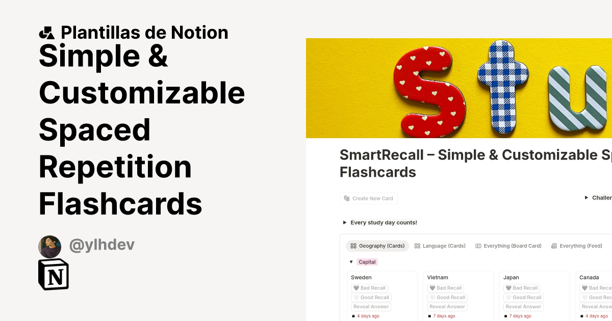 Plantilla Simple & Customizable Spaced Repetition Flashcards de ylhdev ...