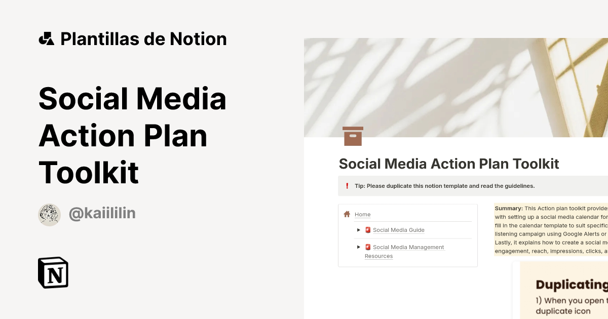 Plantilla Social Media Action Plan Toolkit de Kath | Notion Marketplace