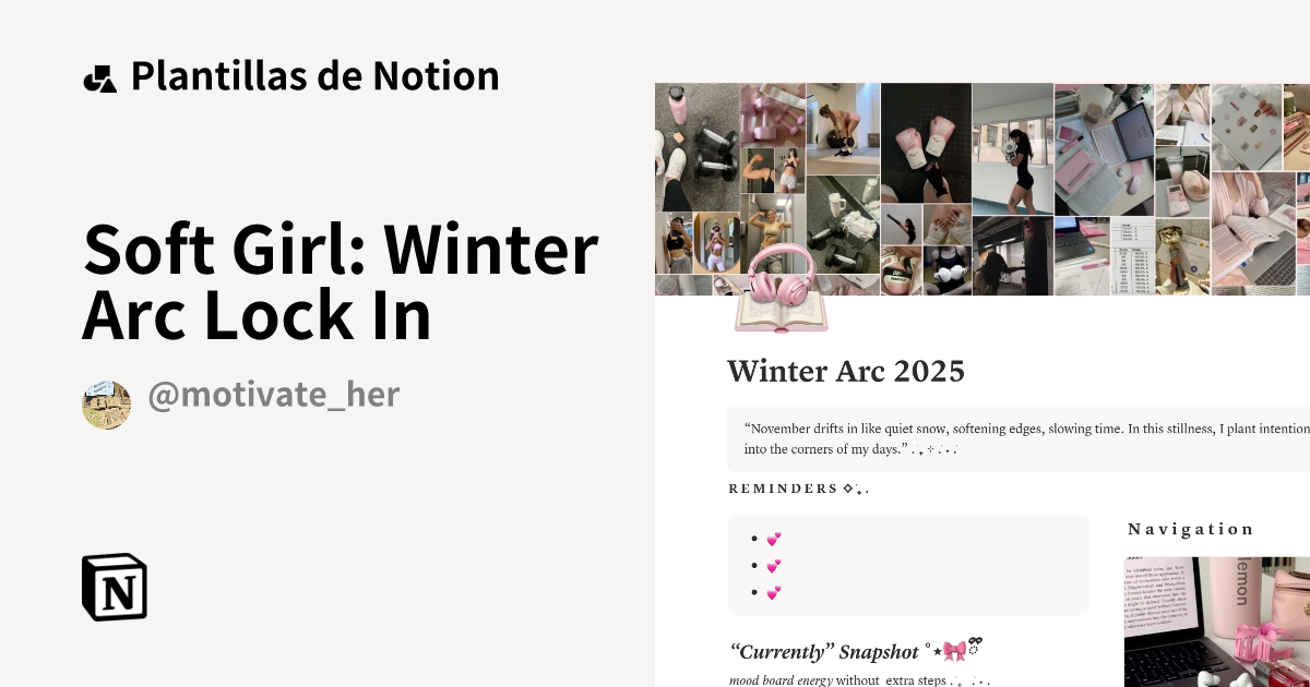 Plantilla Soft Girl: Winter Arc Lock In | Notion Marketplace
