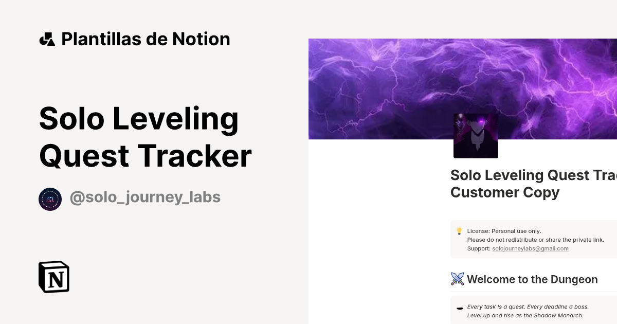 Plantilla Solo Leveling Quest Tracker | Notion Marketplace