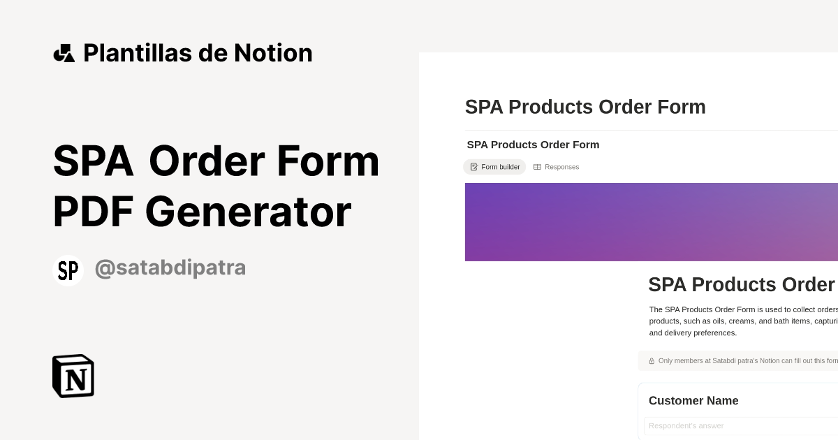 Plantilla SPA Order Form PDF Generator | Notion Marketplace