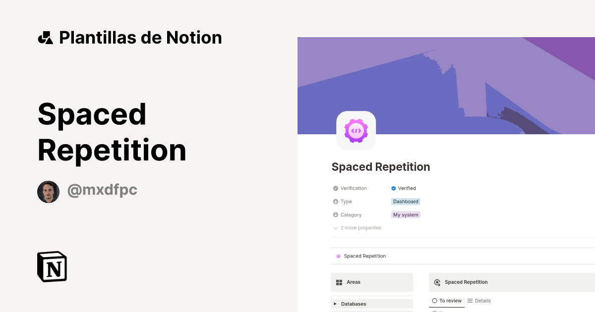 Plantilla Spaced Repetition de Marlon Cerozino | Notion Marketplace