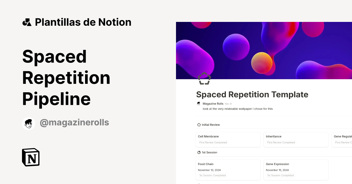 Plantilla Spaced Repetition Pipeline de Magazine Rolls | Notion Marketplace