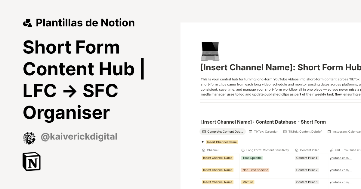 Plantilla Short Form Content Hub | LFC → SFC Organiser de Kaiverick ...