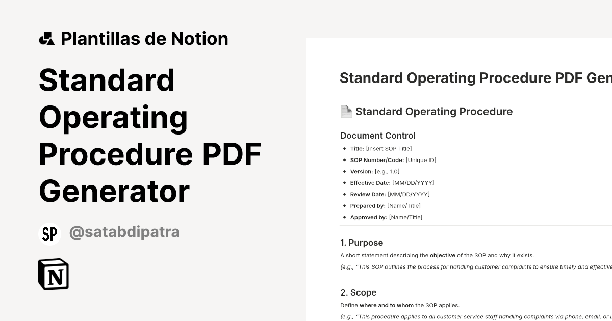 Plantilla Standard Operating Procedure PDF Generator | Notion Marketplace