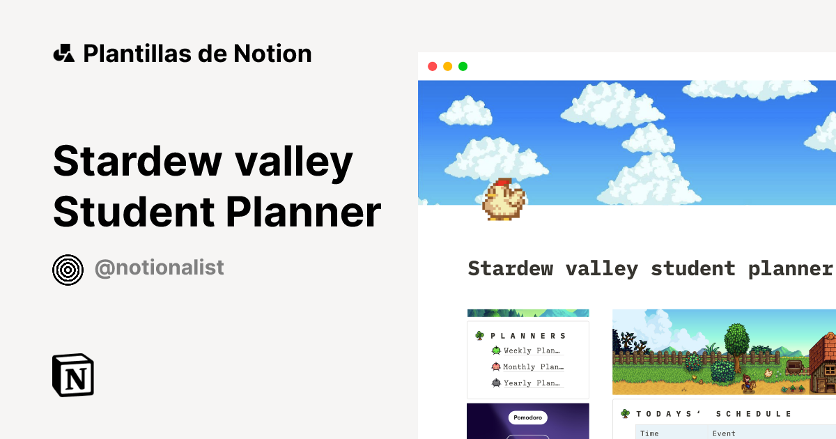 Plantilla Stardew valley Student Planner | Notion Marketplace