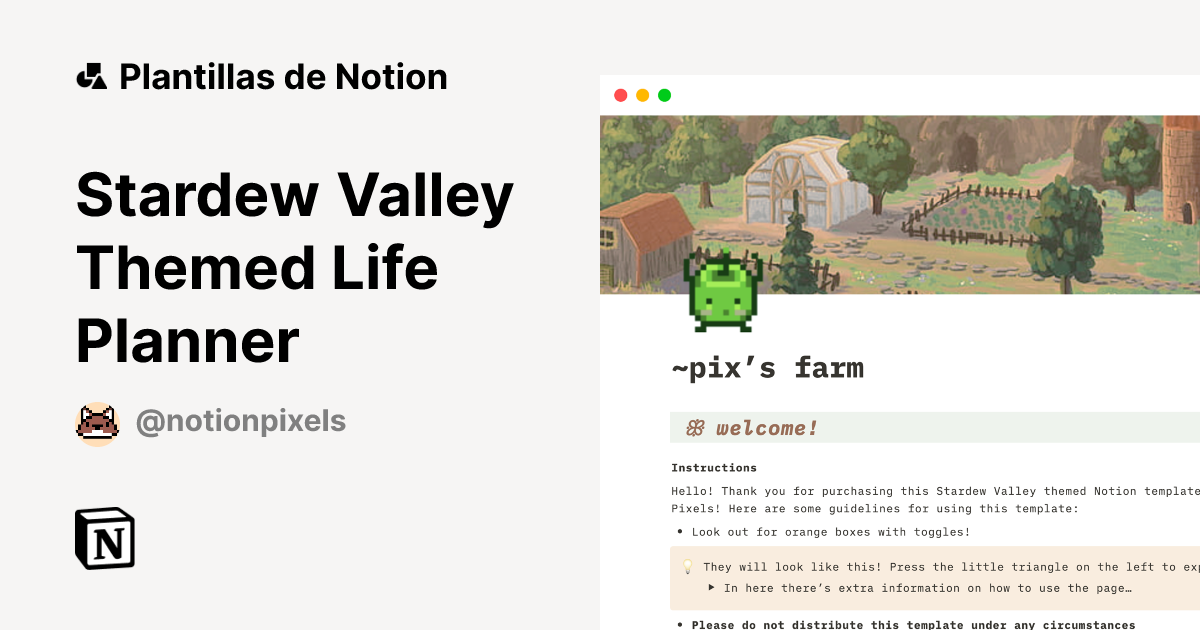Plantilla Stardew Valley Themed Life Planner | Notion Marketplace