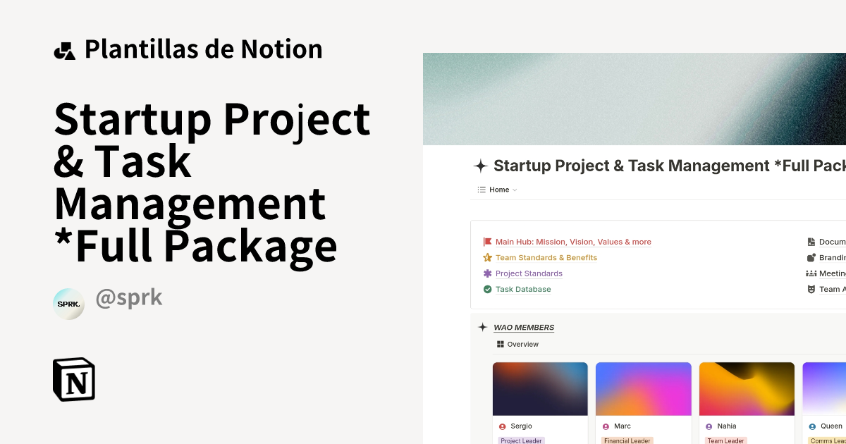 Plantilla Startup Project & Task Management *Full Package | Notion ...