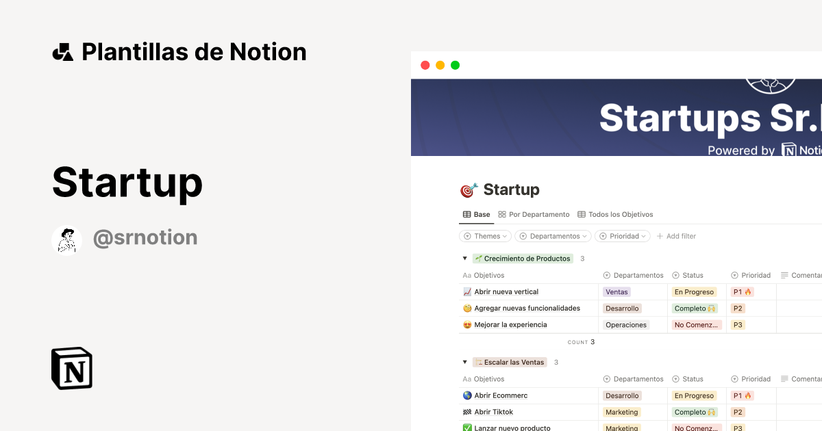 Plantilla Startup de Sr.Notion | Notion Marketplace