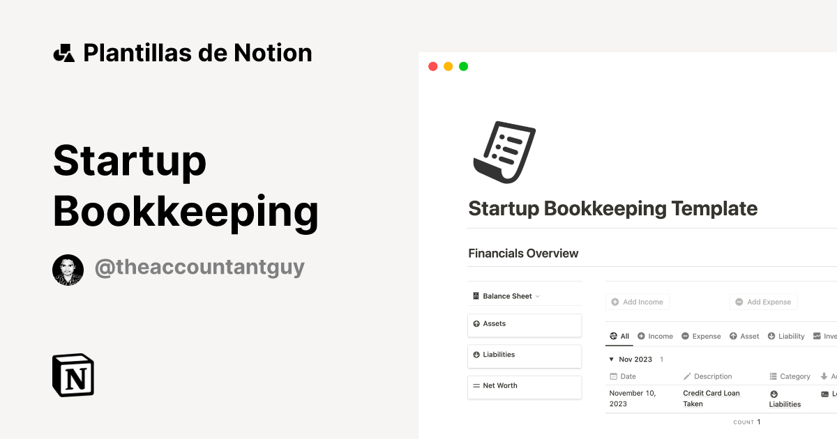 Plantilla Startup Bookkeeping | Notion Marketplace