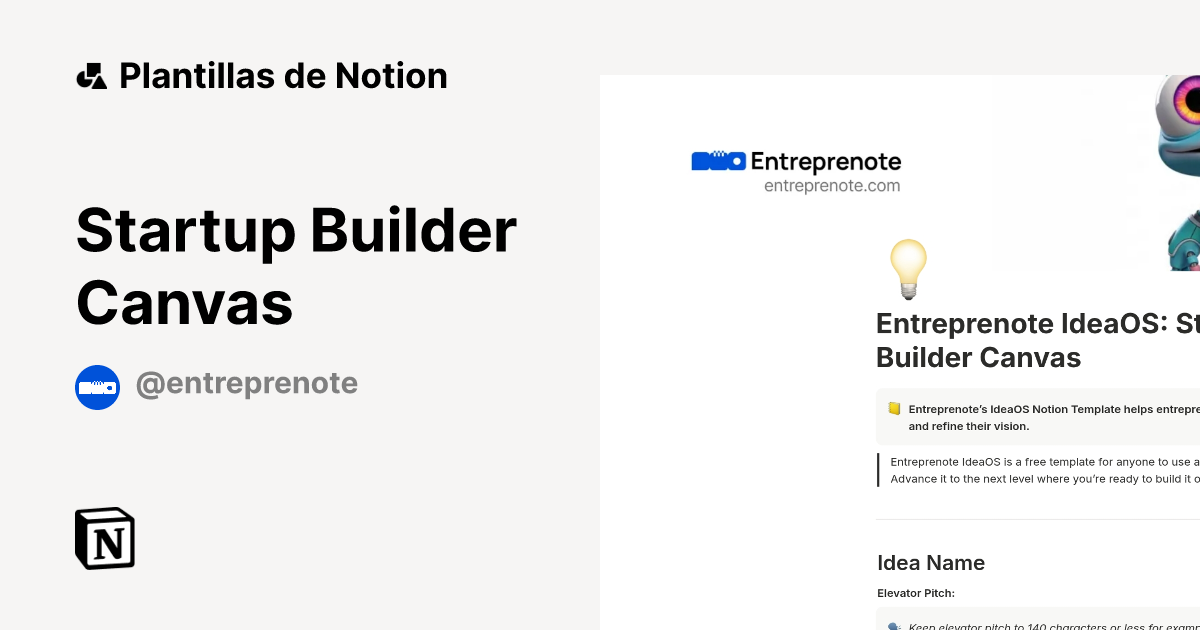 Plantilla Startup Builder Canvas de Entreprenote | Notion Marketplace