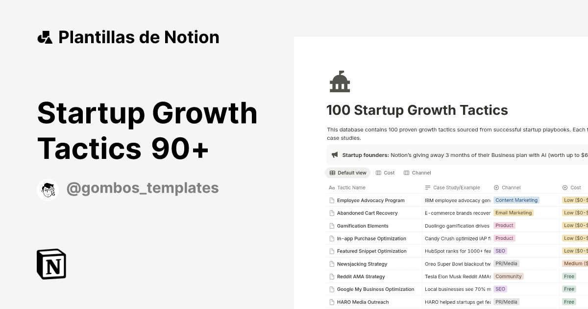 Plantilla Startup Growth Tactics 90+ | Notion Marketplace