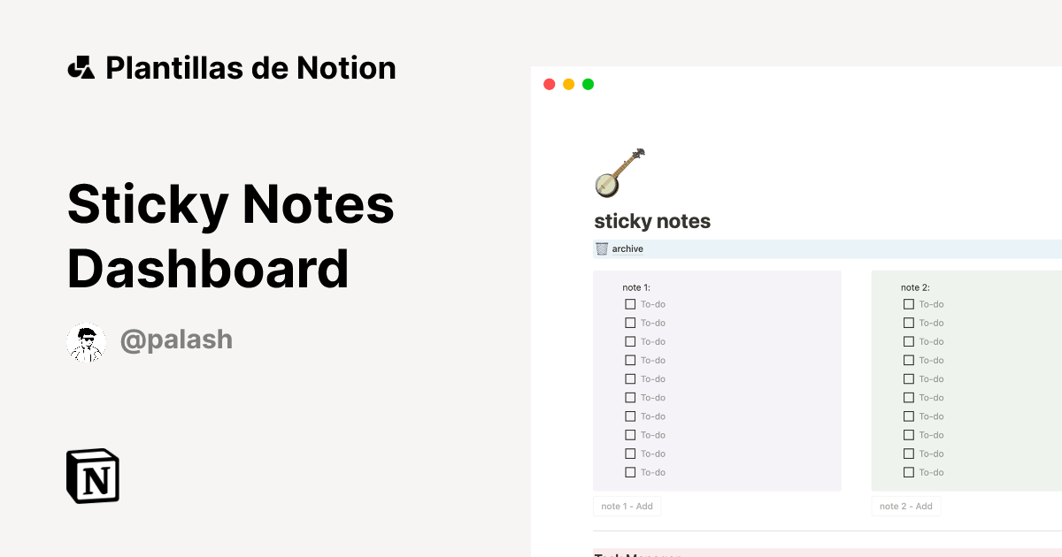 Plantilla Sticky Notes Dashboard | Notion Marketplace