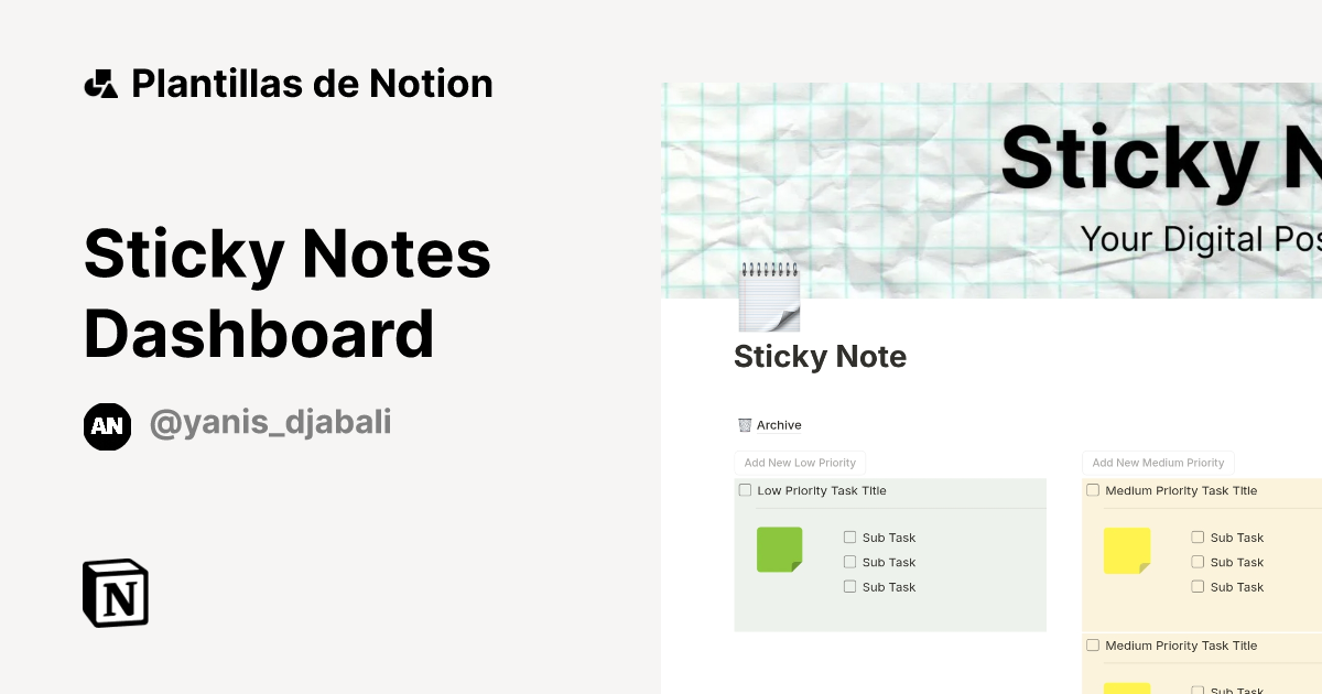 Plantilla Sticky Notes Dashboard | Notion Marketplace