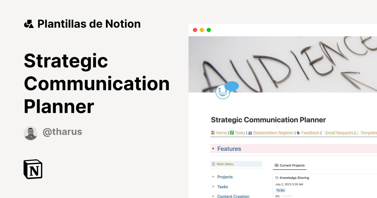 Plantilla Strategic Communication Planner de Tharus | Notion Marketplace