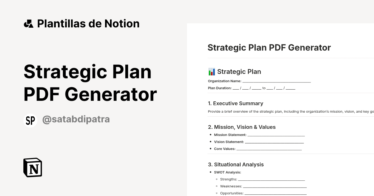 Plantilla Strategic Plan PDF Generator de Satabdi Patra | Notion ...
