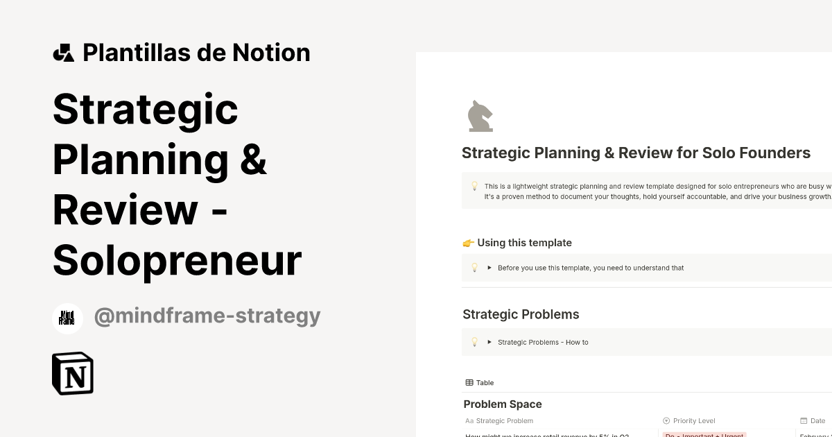 Plantilla Strategic Planning & Review - Solopreneur | Notion Marketplace