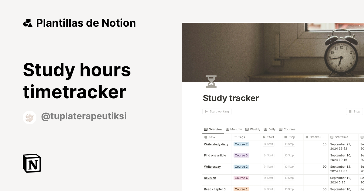 Plantilla Study hours timetracker | Notion Marketplace
