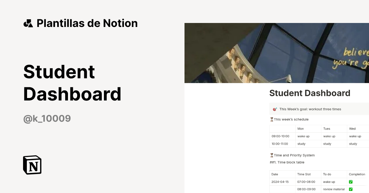 Plantilla Student Dashboard | Notion Marketplace