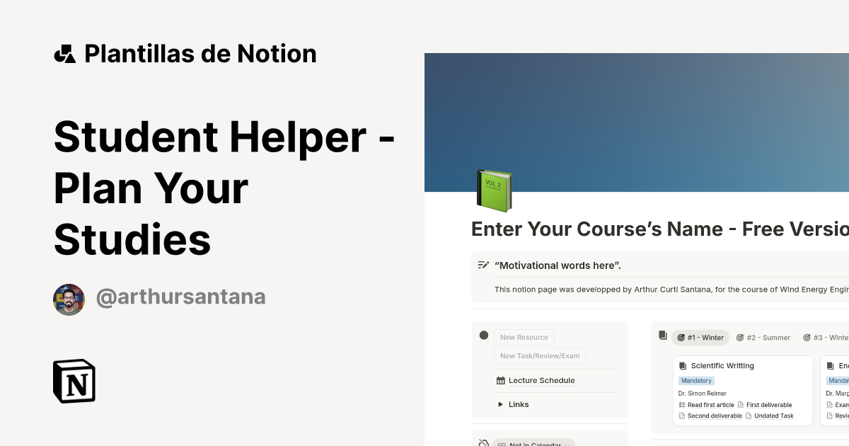 Plantilla Student Helper - Plan Your Studies | Notion Marketplace