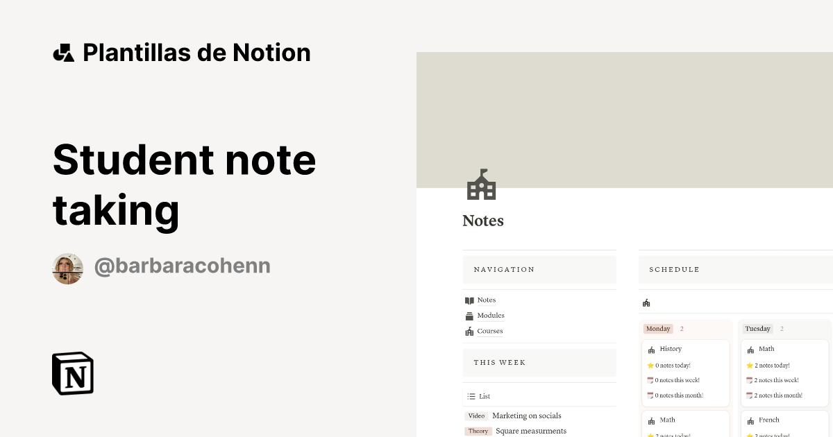 Plantilla Student note taking | Notion Marketplace