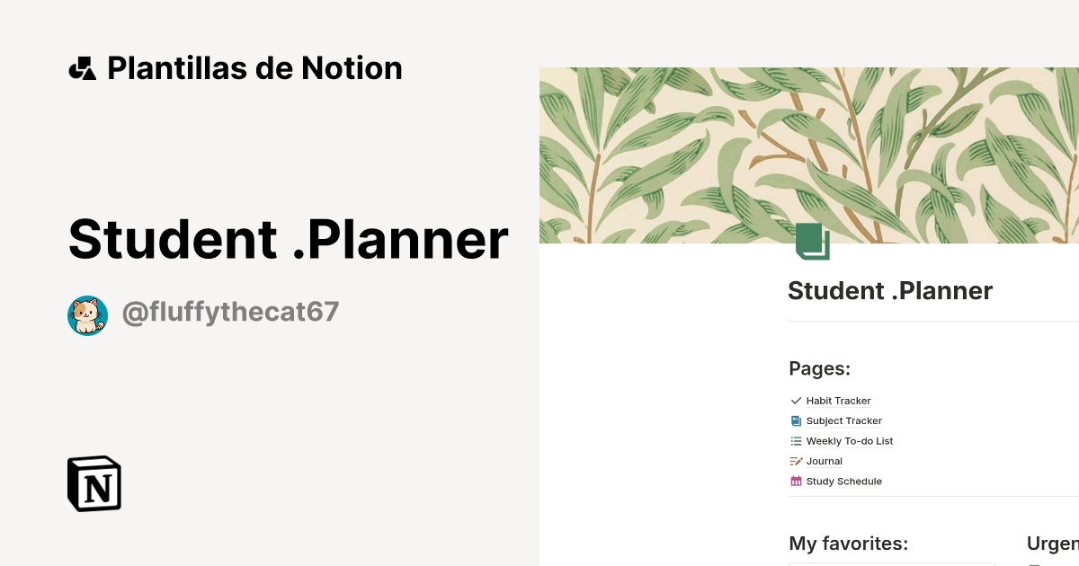 Plantilla Student .Planner de Fluffy the Cat | Notion Marketplace