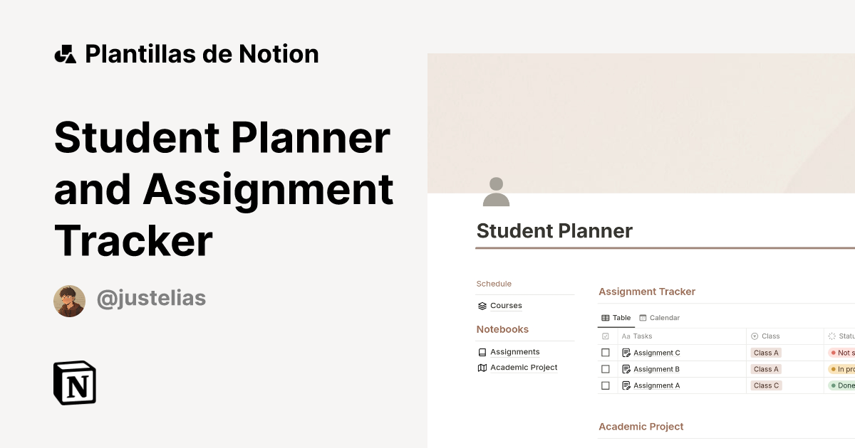 Plantilla Student Planner and Assignment Tracker de Elias | Notion Marketplace